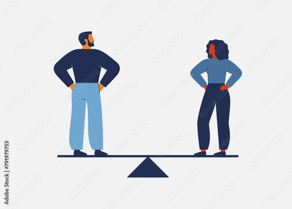Gender equality and parity in business and society. Man and woman stand ...