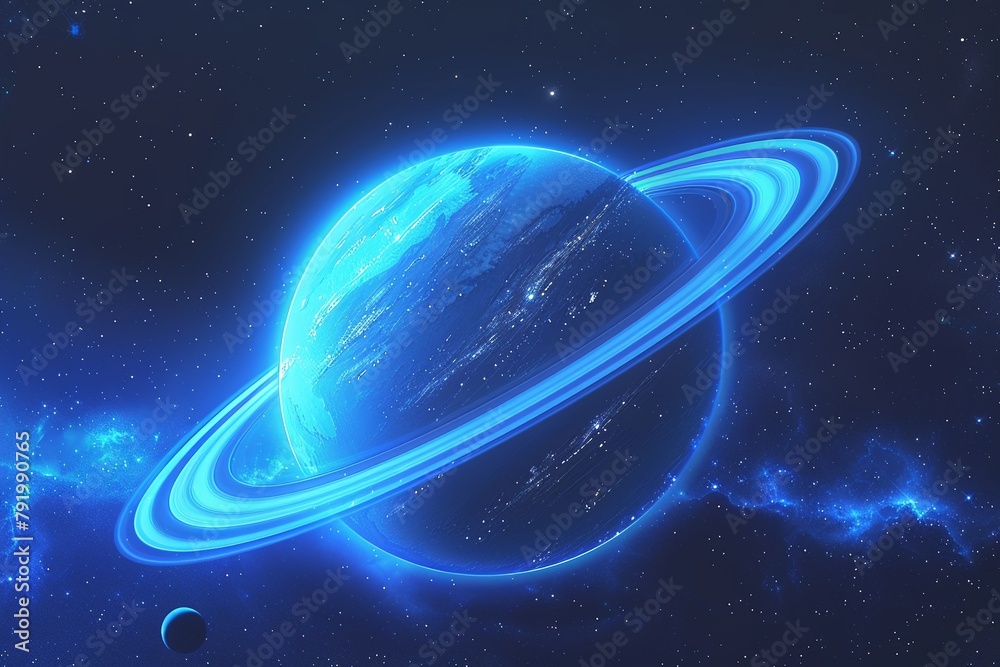 Galactic Dance A 2D cartoonstyle image of an electric blue planet ...