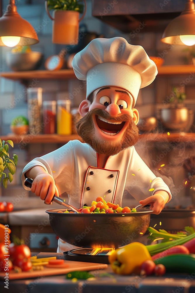 Happy Chef An artistic depiction of a cheerful animated cook in a ...