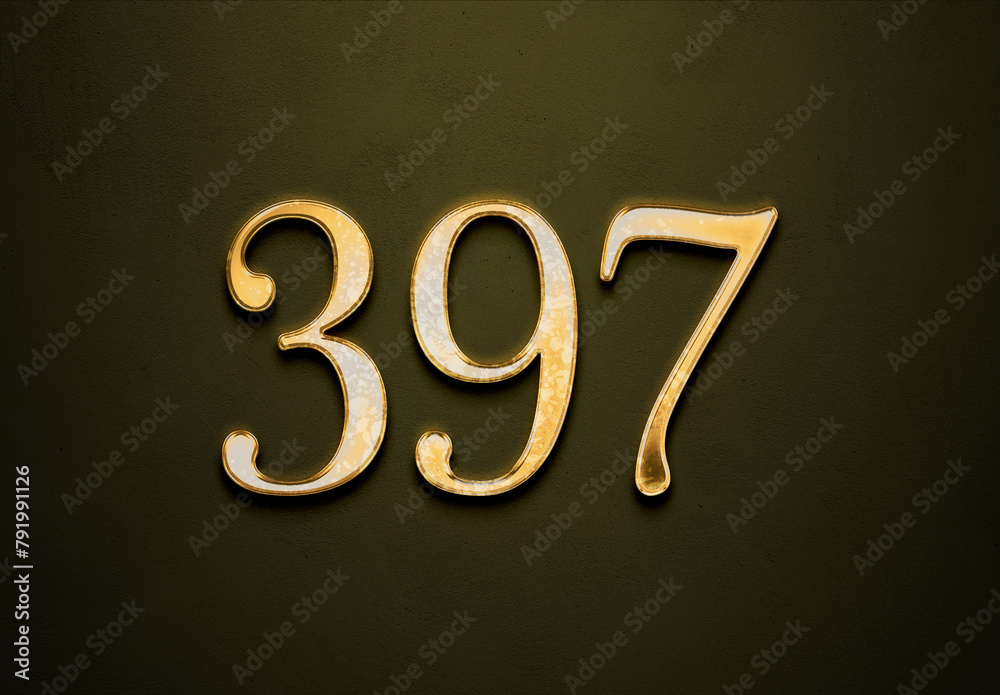Old gold effect of 397 number with 3D glossy style Mockup. Stock ...