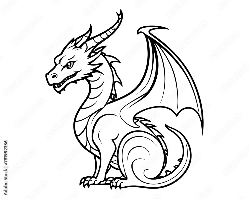 Dragon black outline. fierce dragon illustration. tattoo design, wall ...