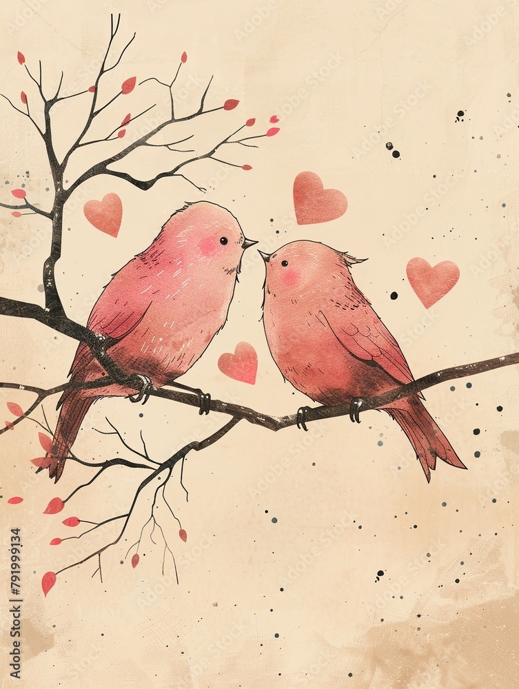 Symbolic Affection A cartoon drawing of pink birds carrying hearts ...