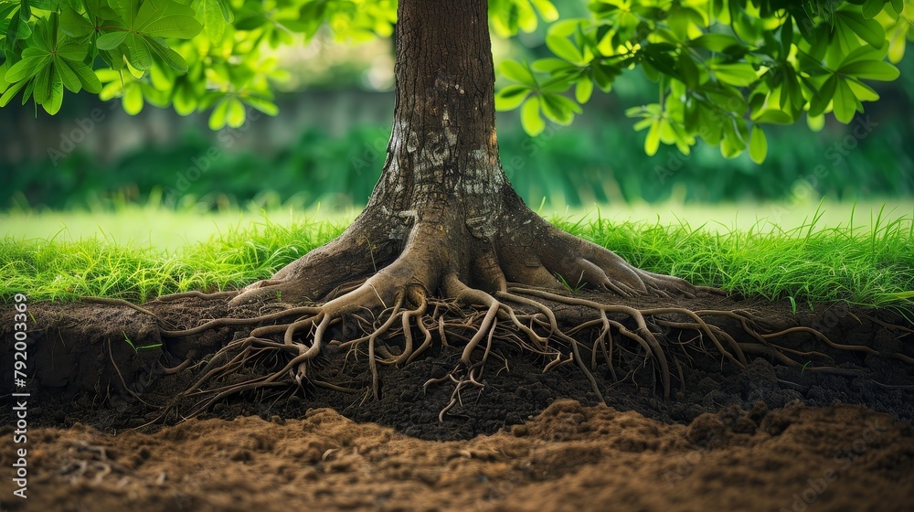 Ilustrace „A cross-section of a tree and its root system vividly ...
