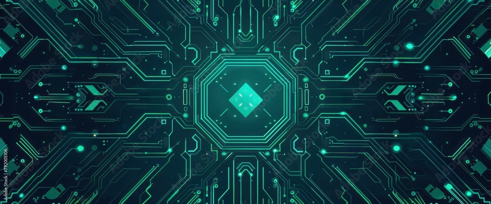 circuit board pattern, green and teal color palette, high contrast ...