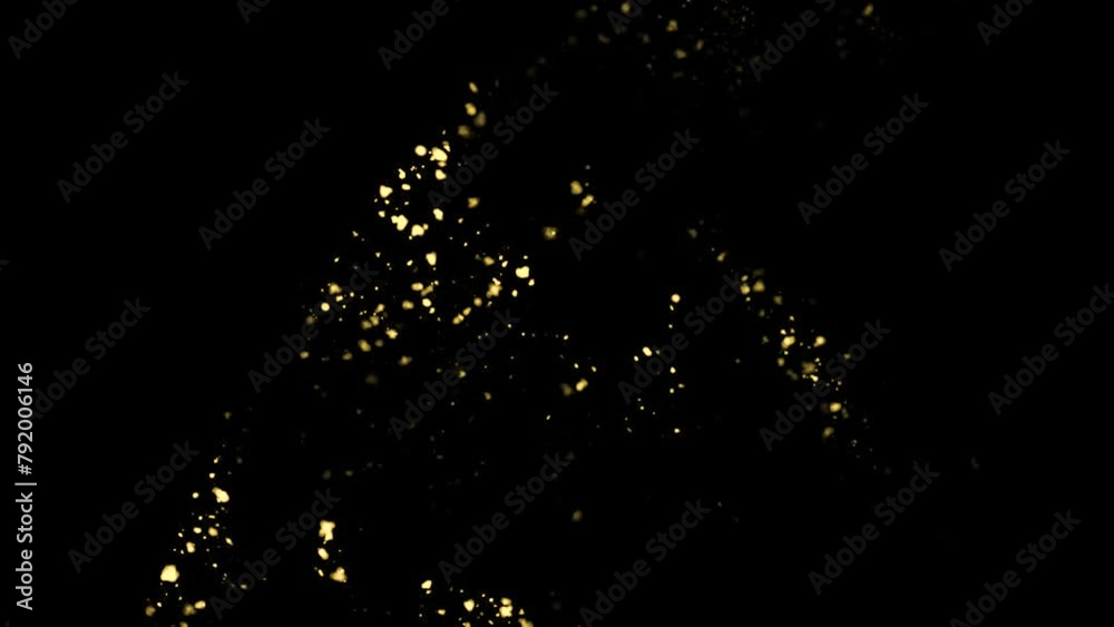 Golden glitter background in slow motion. Beautiful transition with real gold particles flying ...