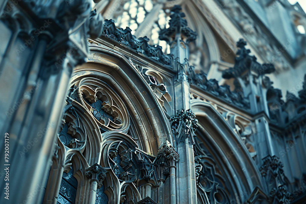 Gothic architecture details of a cathedral facade. Historical building ...