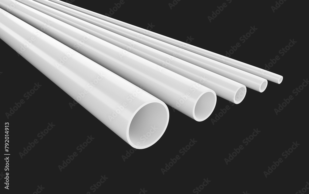 3D Shiny White PVC Pipes Of Different Diameters Plumbing Concept On ...