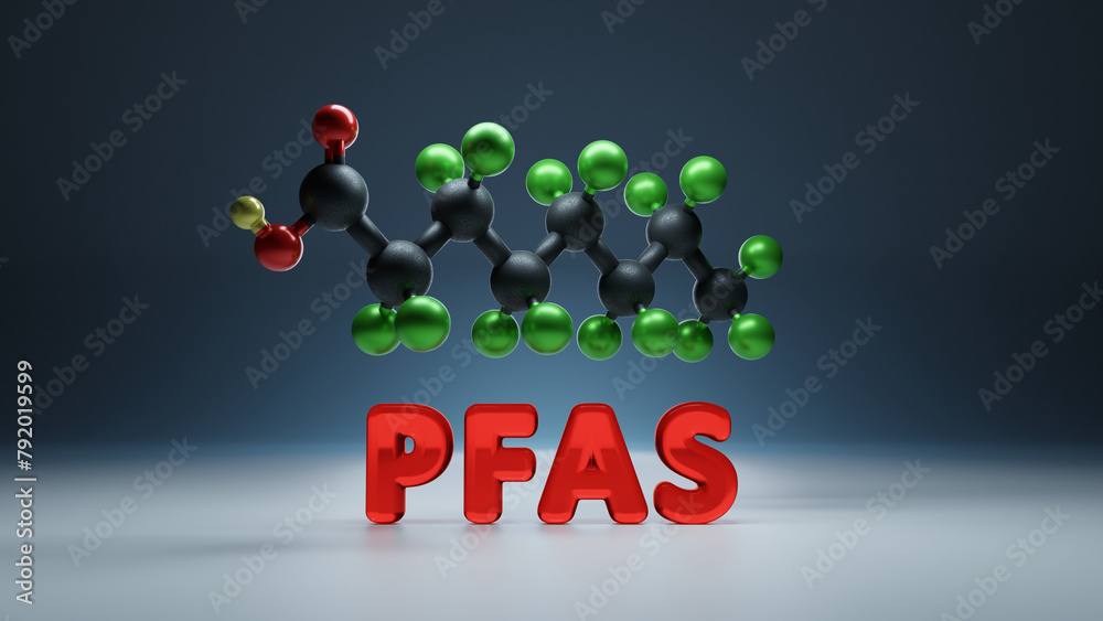 PFAS Per- and poly-fluoroalkyl substances - 3D molecule conformer. 3D ...