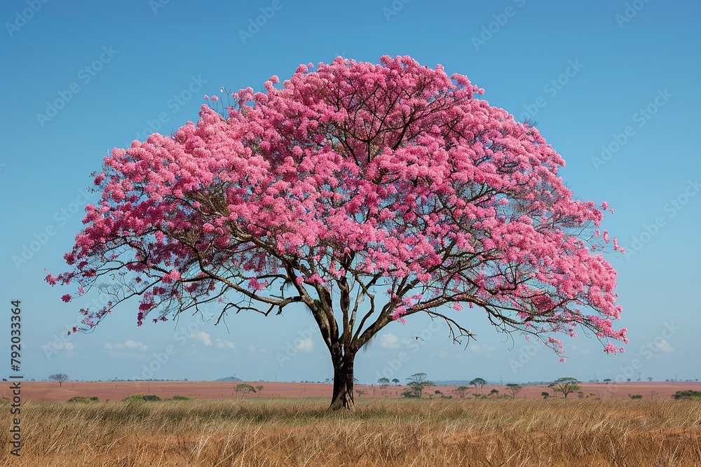 Witness the enchanting beauty of a majestic pink Ipê tree in full bloom ...