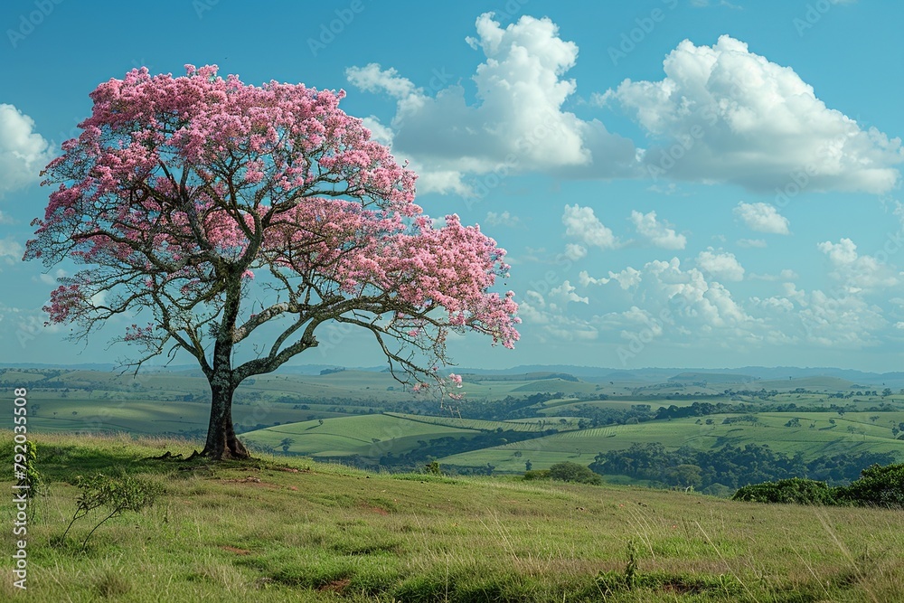 Witness the enchanting beauty of a majestic pink Ipê tree in full bloom ...