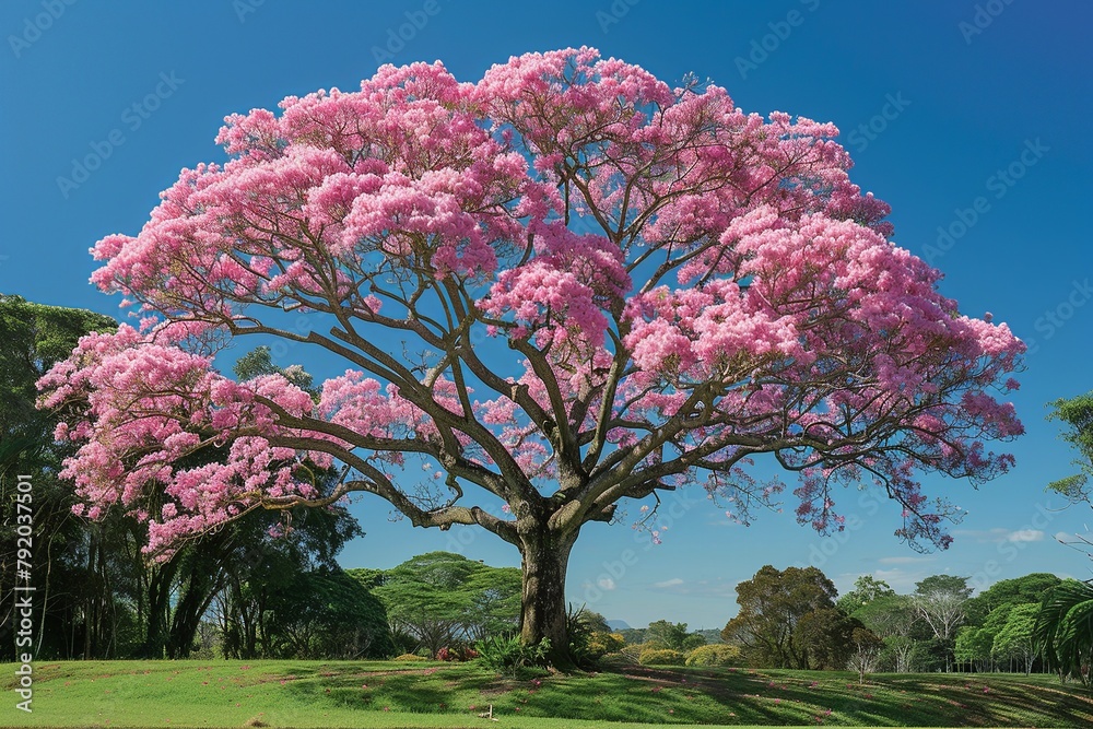 Witness the enchanting beauty of a majestic pink Ipê tree in full bloom ...