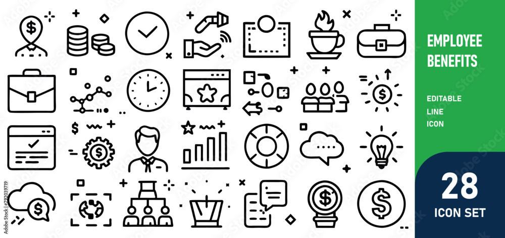 Employee Benefits Line Editable Icons set. Vector illustration in ...