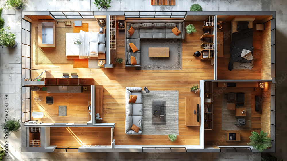 3D architecture model, home building plan blueprint. Wall Art Design ...