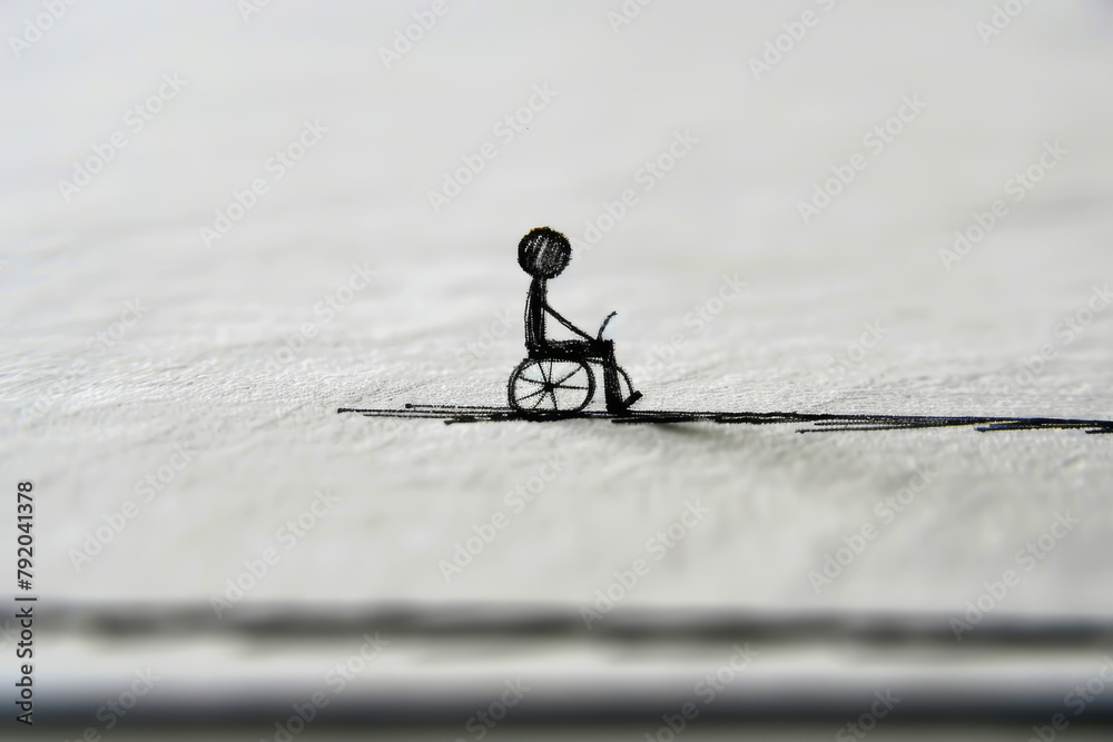 stick figure in a wheelchair ramps off the page, showing accessibility ...