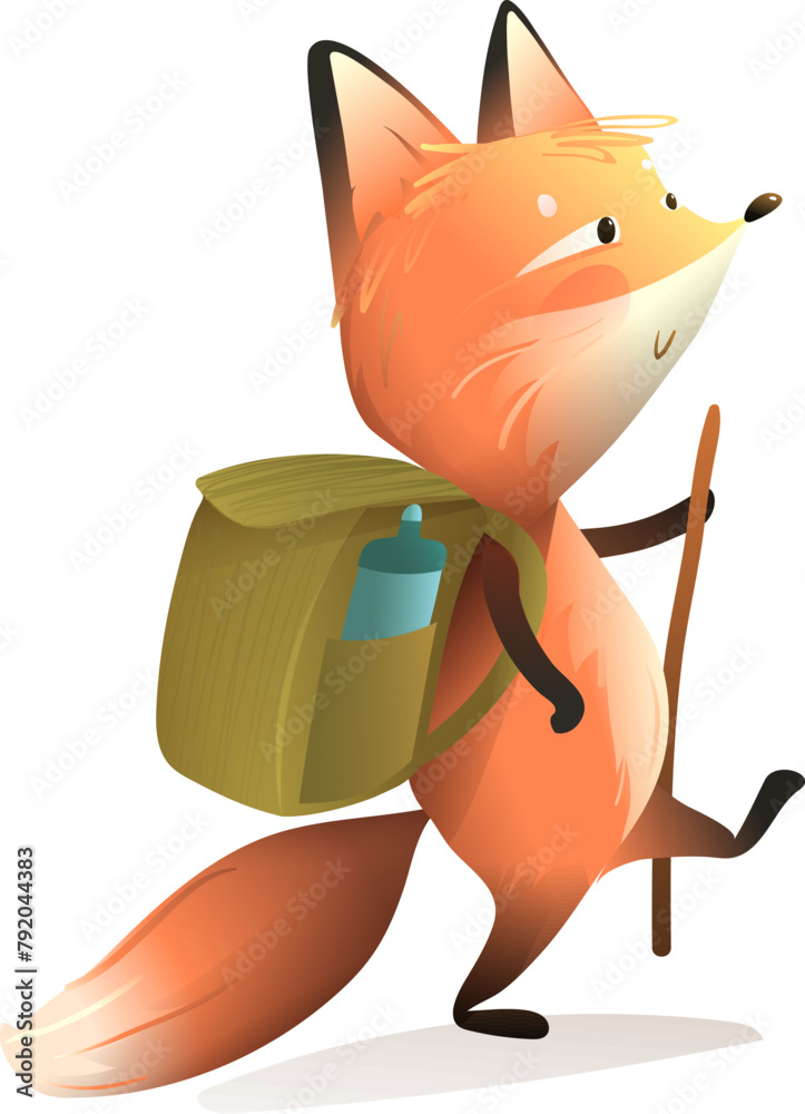 Vetor de Cute fox traveler on an adventurous journey. Red fox character ...