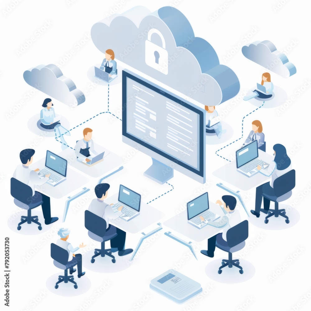 Isometric illustration of cloud computing network - An isometric ...