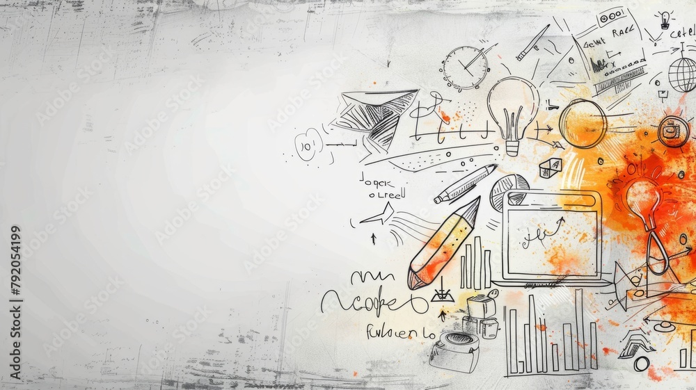 Creative work desk with colorful sketches around - Creative space ...