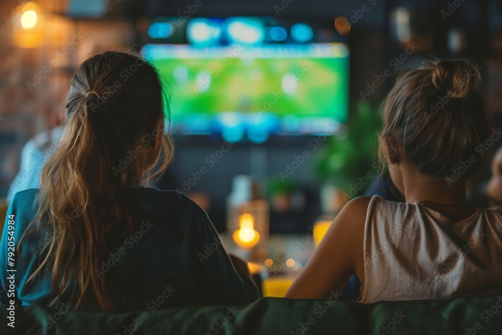 Rear View Of Friends Watching Game In TV back view, back view of a ...