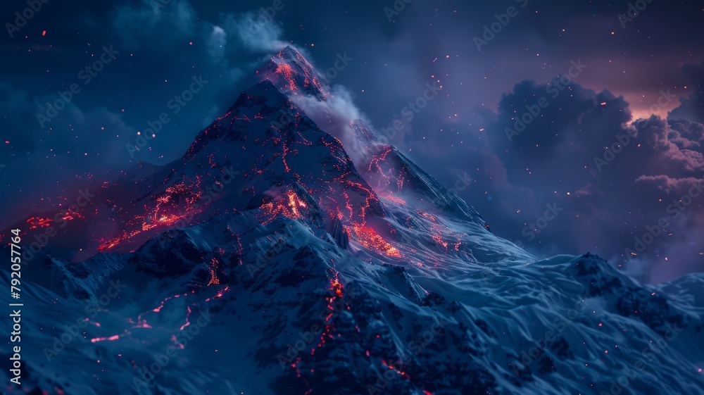 Majestic Volcanic Mountain Under Starlit Sky - This dramatic scene ...