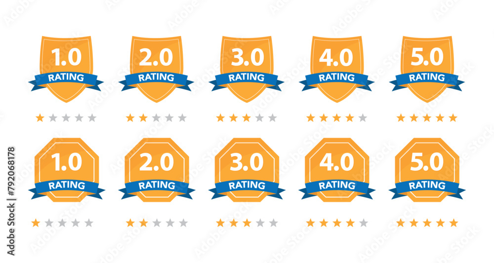 Big set of rating stars badges with ribbon in a flat design Stock ...