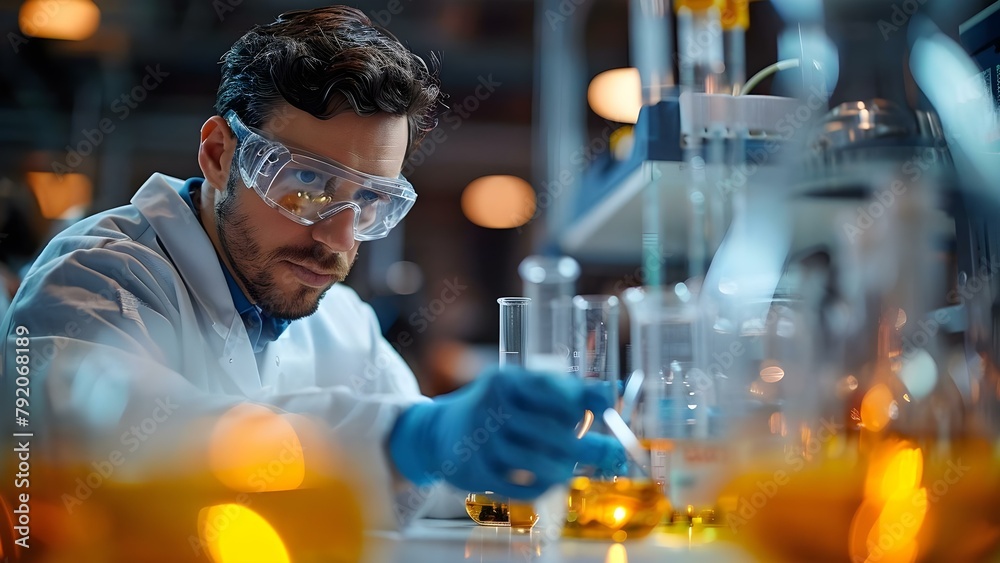 Chemical Engineer Conducts Lab Experiments with Safety Measures and ...