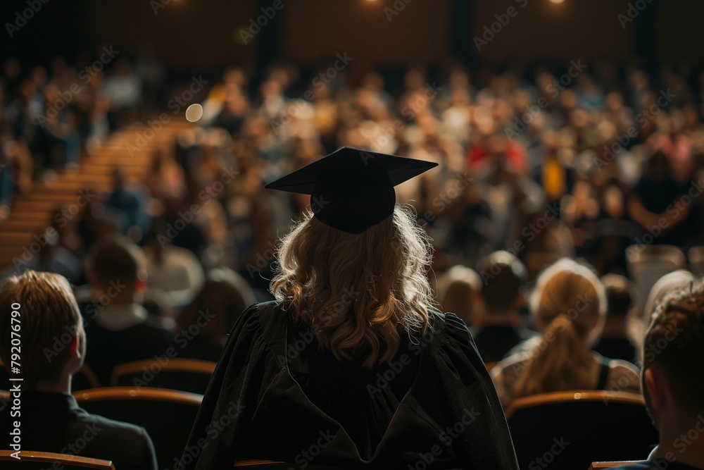 Zdjęcie Stock: Student Audience at Graduation Ceremony back view, back ...