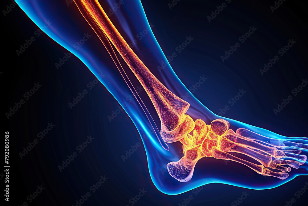 X-ray of a man's foot on a dark background. Medicine, health concept ...