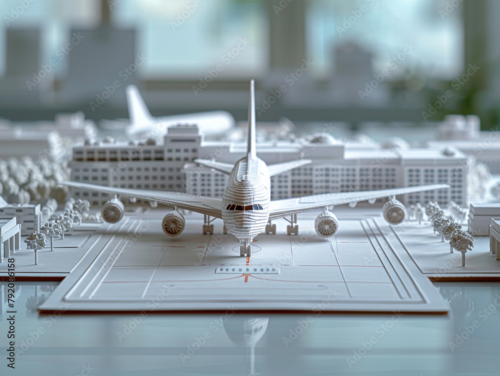 A miniature model of an airport with a detailed runway and aircraft ...