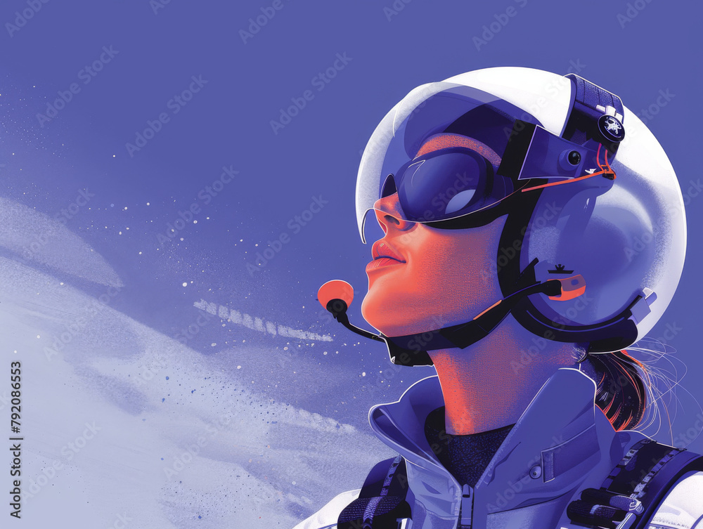 Vector illustration of a fighter pilot in helmet against a white ...