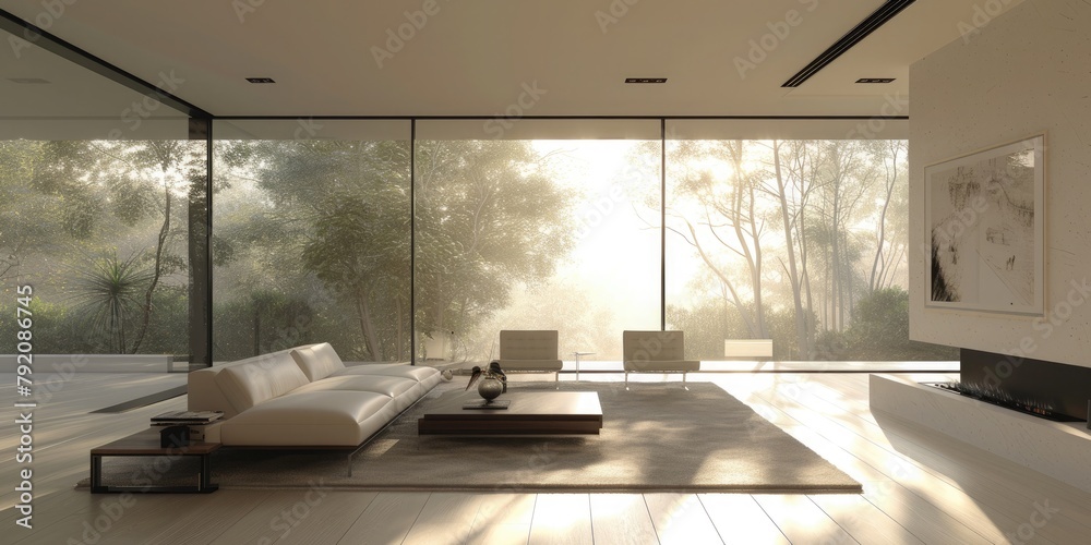 Minimalist interior design with sleek sofa and table, accentuated by ...