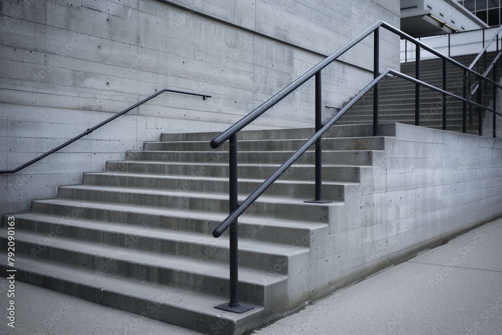Stylish Concrete Stairs with Black Metal Railings in a Soft Gray ...