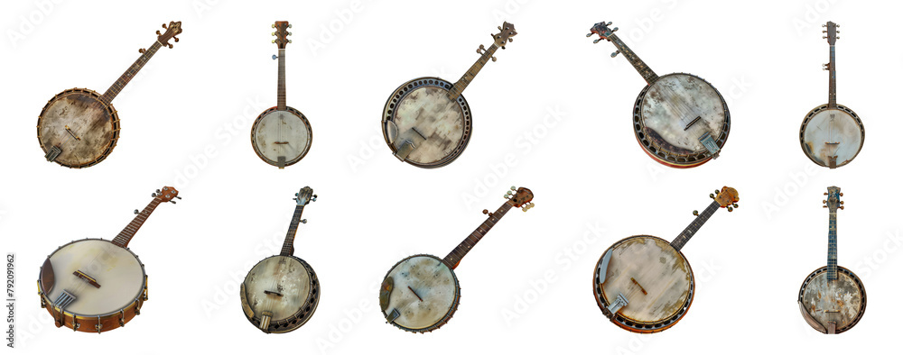 Vintage banjos collection cut out png on transparent background Stock ...