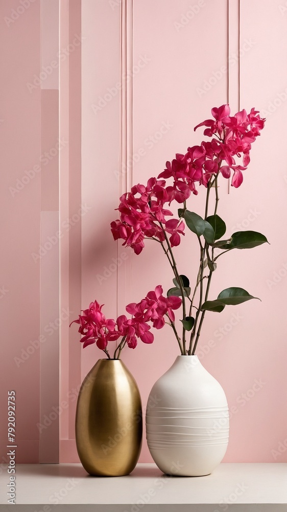 Pair of vases, one with golden hue, other white with textured lines ...