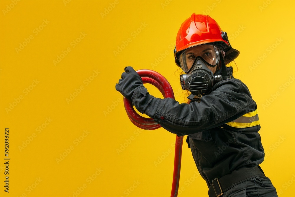 Prepared Female Firefighter with Safety Gear, Vigilant and Ready for ...