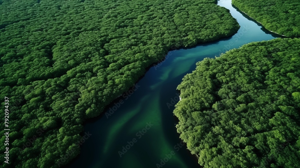 Aerial top view of mangrove forest. Drone view of dense green mangrove ...