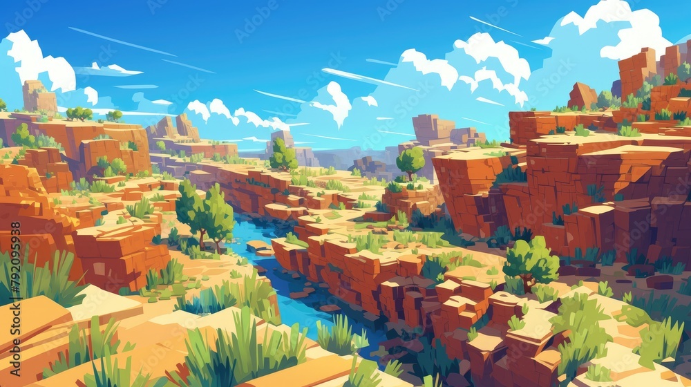 Explore the vibrant cartoon game landscape featuring levels of soil ...