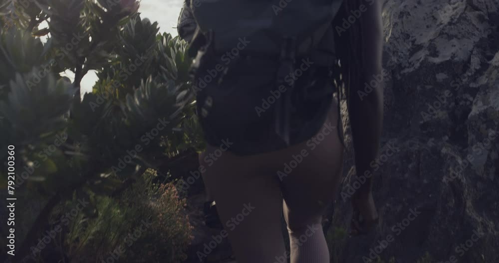 Vidéo Stock Nature, rock and couple of friends mountain climbing on outdoor morning journey ...