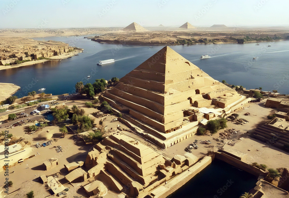 'city view Aswan Nile aerial Pyramid Complex Egypt Egypt Nile River ...