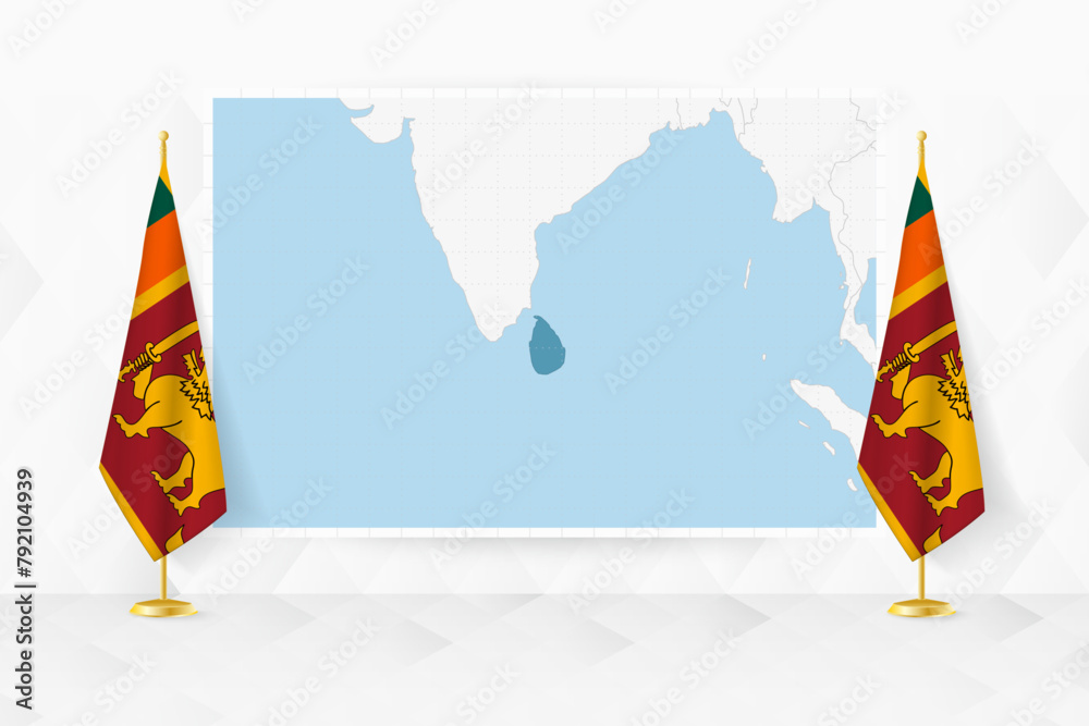 Map of Sri Lanka and flags of Sri Lanka on flag stand. เวกเตอร์สต็อก ...