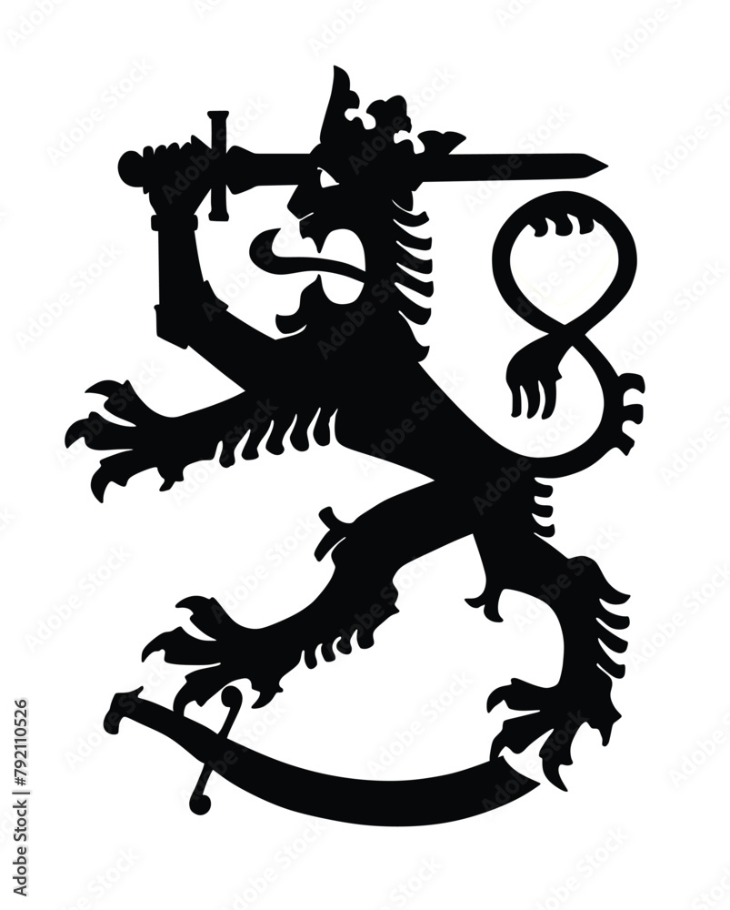 Heraldry lion with crown and sword vector silhouette illustration ...