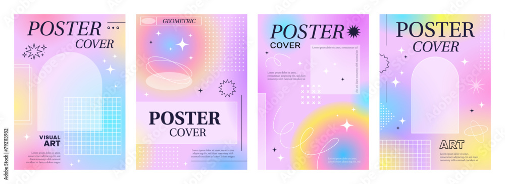 Aesthetic modern Y2K gradient poster covers with frames and backgrounds ...