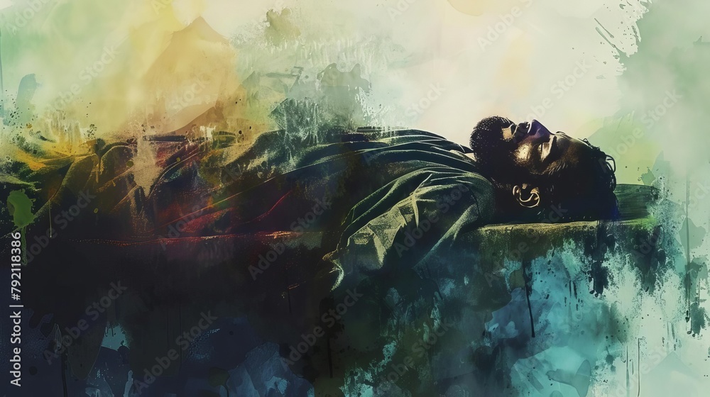 watercolor digital painting of jesus christ laid in the tomb religious ...