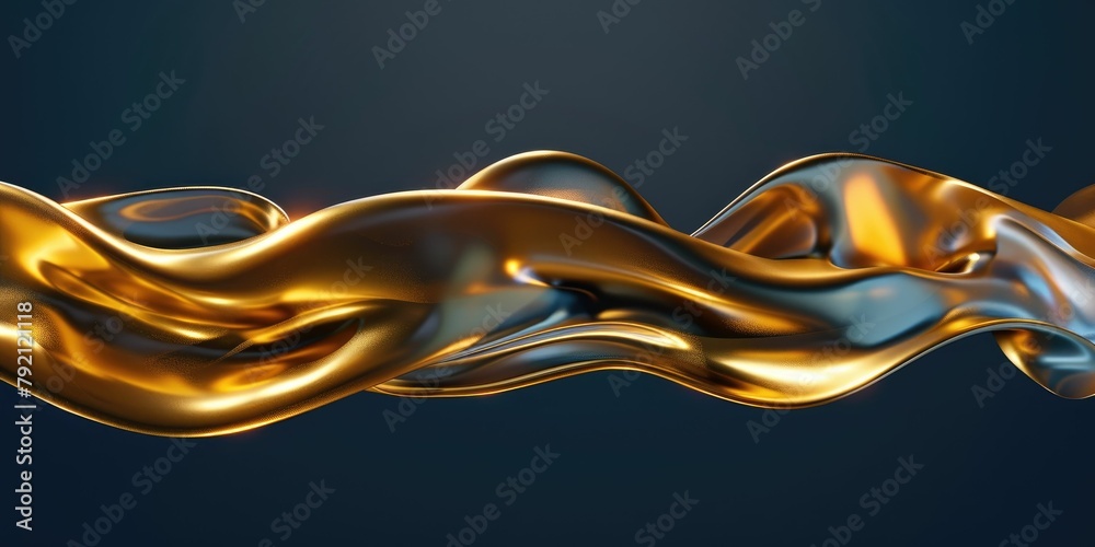 Abstract golden wave on a dark blue background, representing fluidity ...