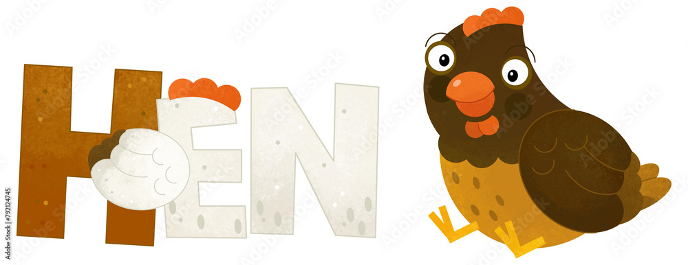 cartoon scene with happy hen chicken poultry farm animal theme with ...