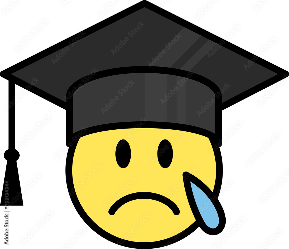 sad alumnus sticker, crying graduate emoji with graduation hat Stock ...