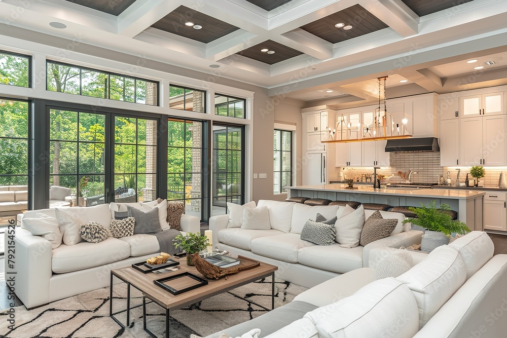 Beautiful living room interior in new luxury home with open concept ...