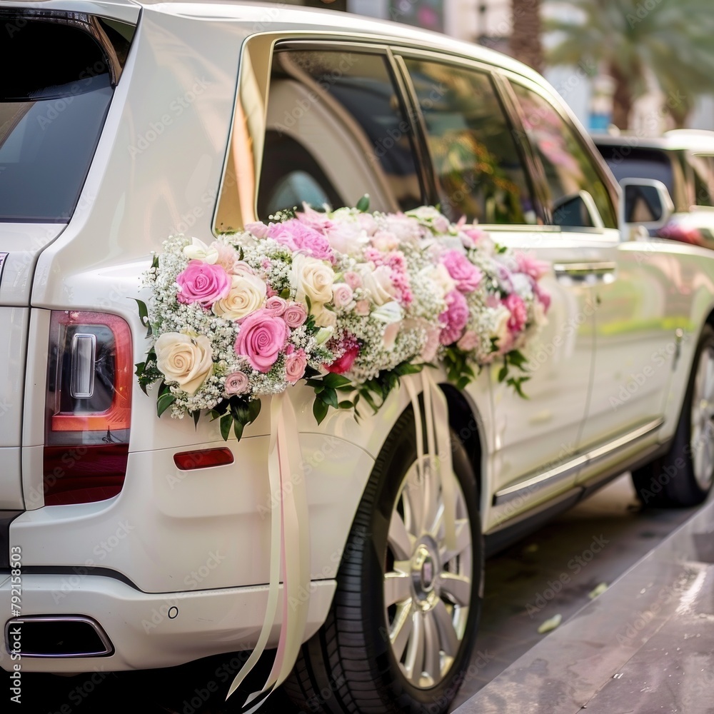 Beautiful colorful ribbon and flower decorations for luxury cars for ...