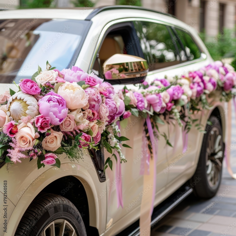 Beautiful colorful ribbon and flower decorations for luxury cars for ...