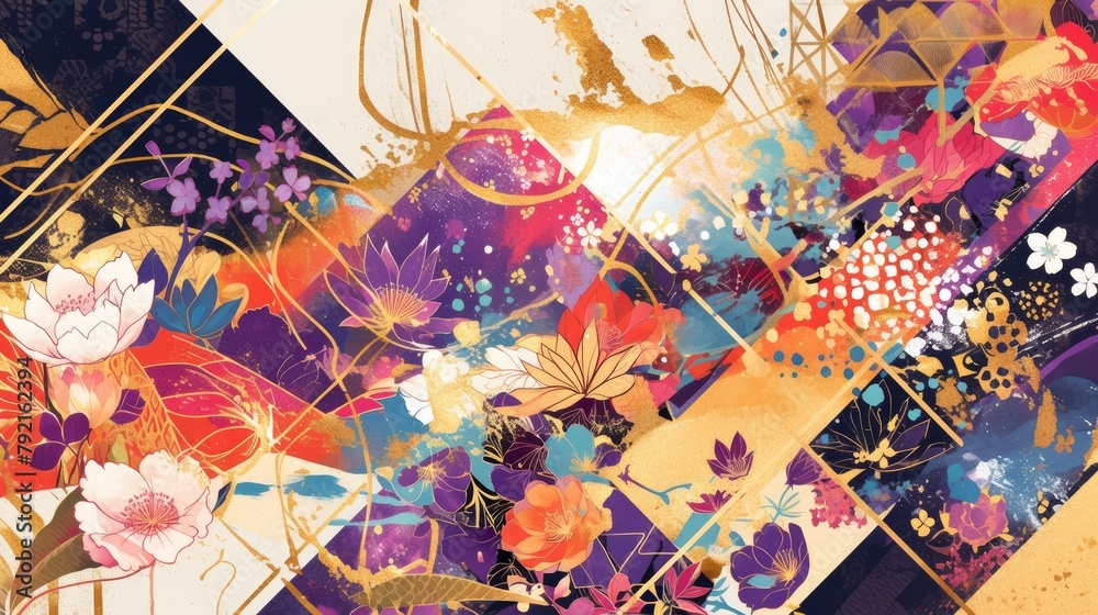 Explore a vibrant fusion of Tie Dye Japanese geometric patterns infused ...