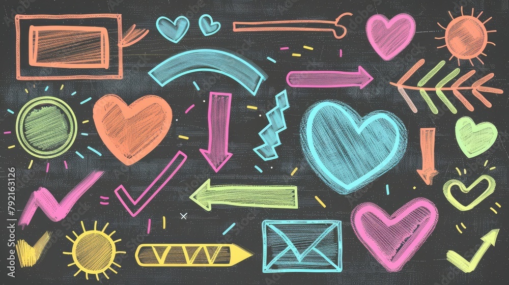 Collection of animated hand drawn highlighter elements including doodle ...